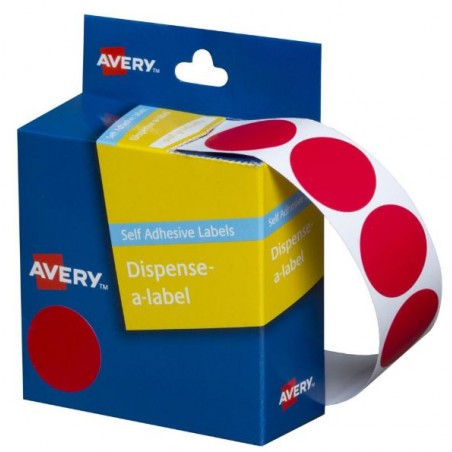 Avery Red Circle Dispenser Labels - 24mm diameter - 500 Labels
